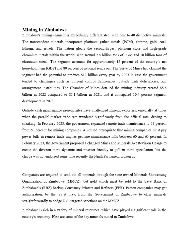 Mining in Zimbabwe | PDF | Mining | Iron Ore