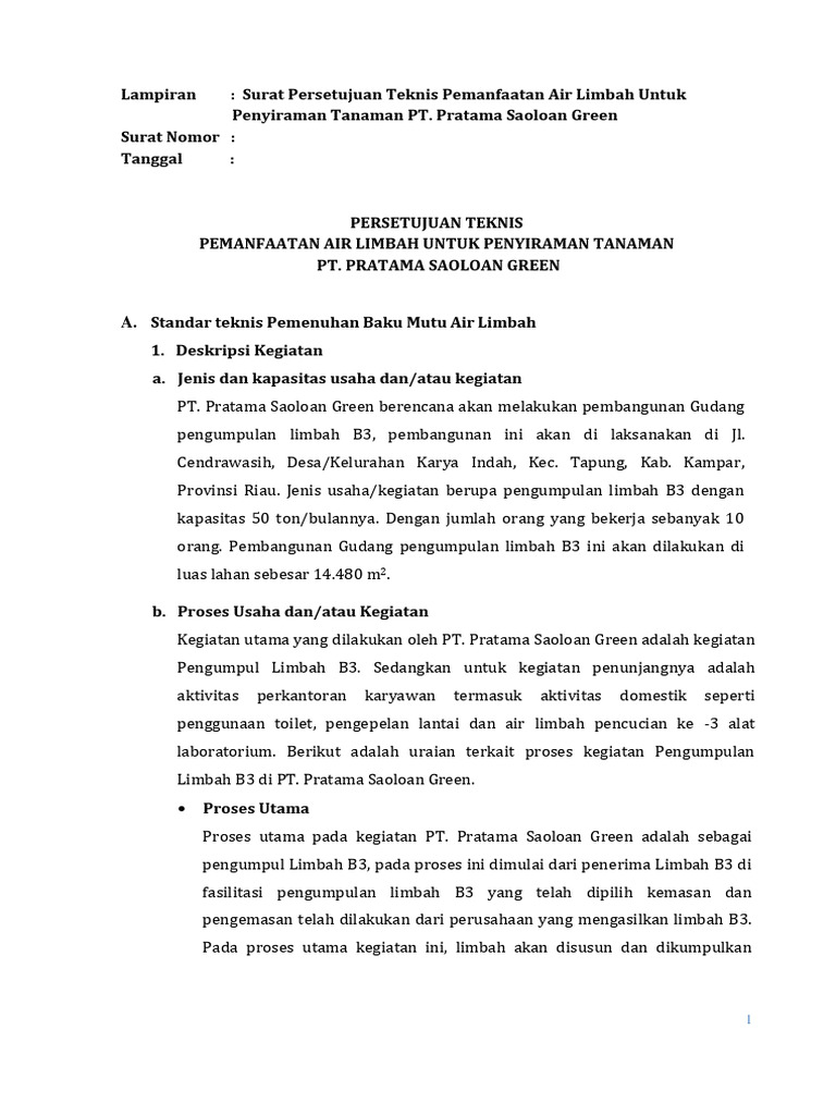 Draft Lampiran Pertek Air Limbah PT PSG 6 Feb 2024 | PDF