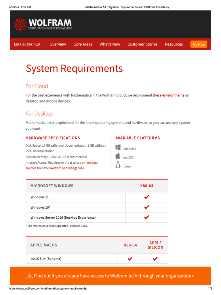 Mathematica System Requirements | PDF