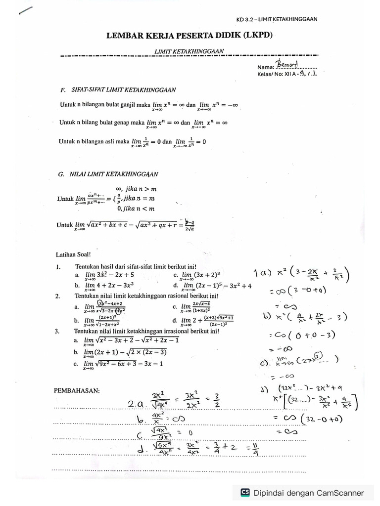 LKPD Limit Ketakhinggaan Bernard | PDF