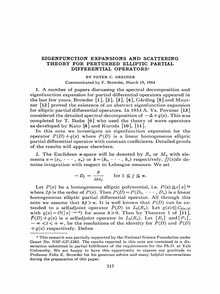 Eigenfünction Expansions and Scattering Theory For Perturbed Elliptic Partial Differential ...