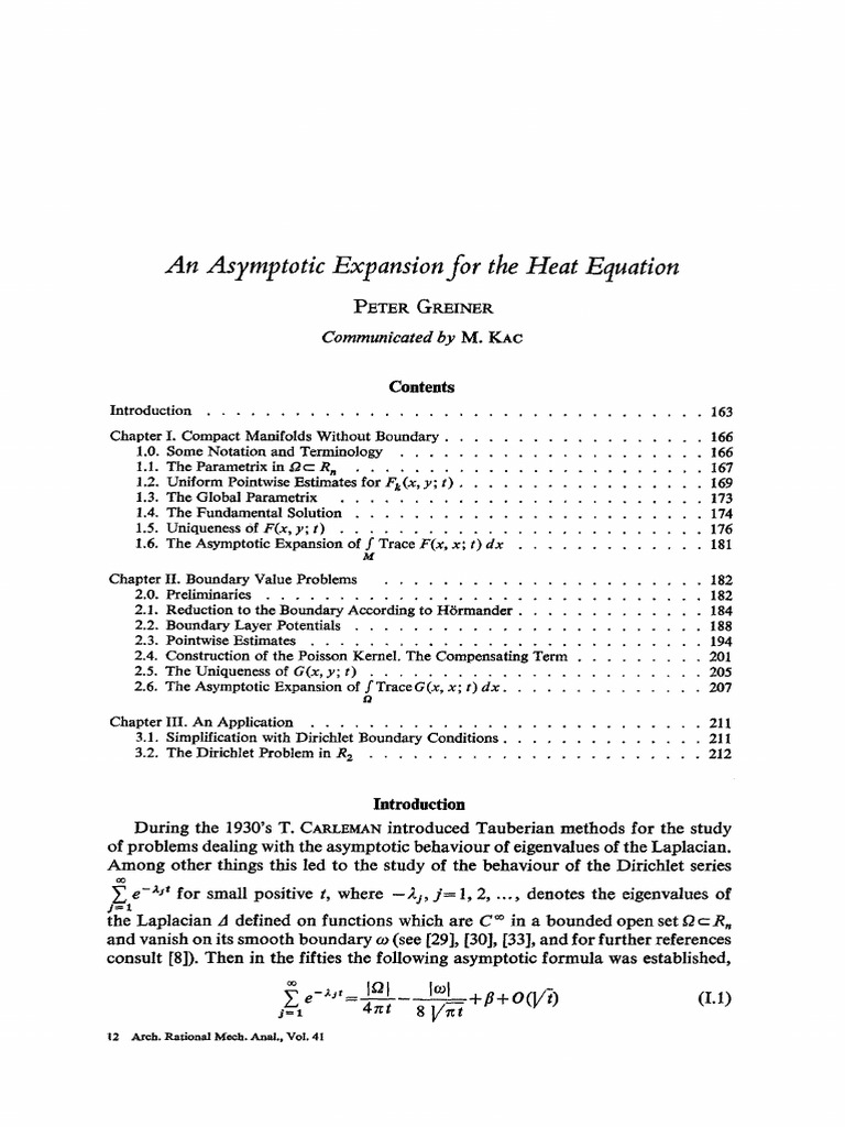 1971 An Asymptotic Expansion For The Heat Equation | PDF | Manifold | Vector Space