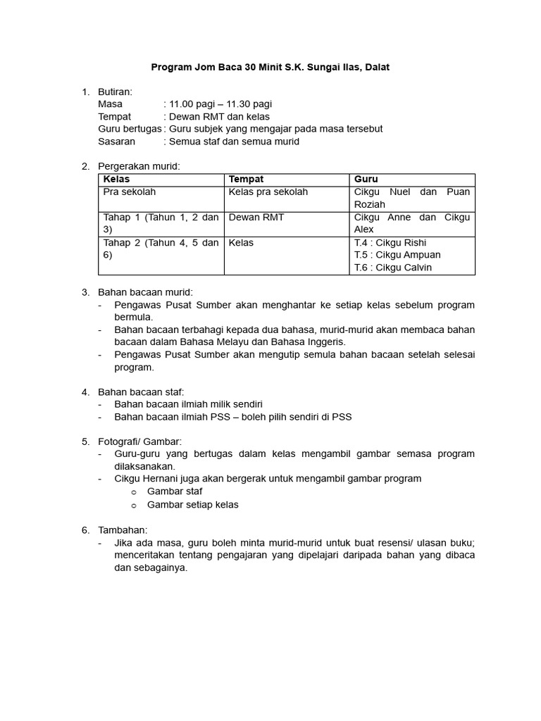 Program Jom Baca 30 Minit 2024 | PDF