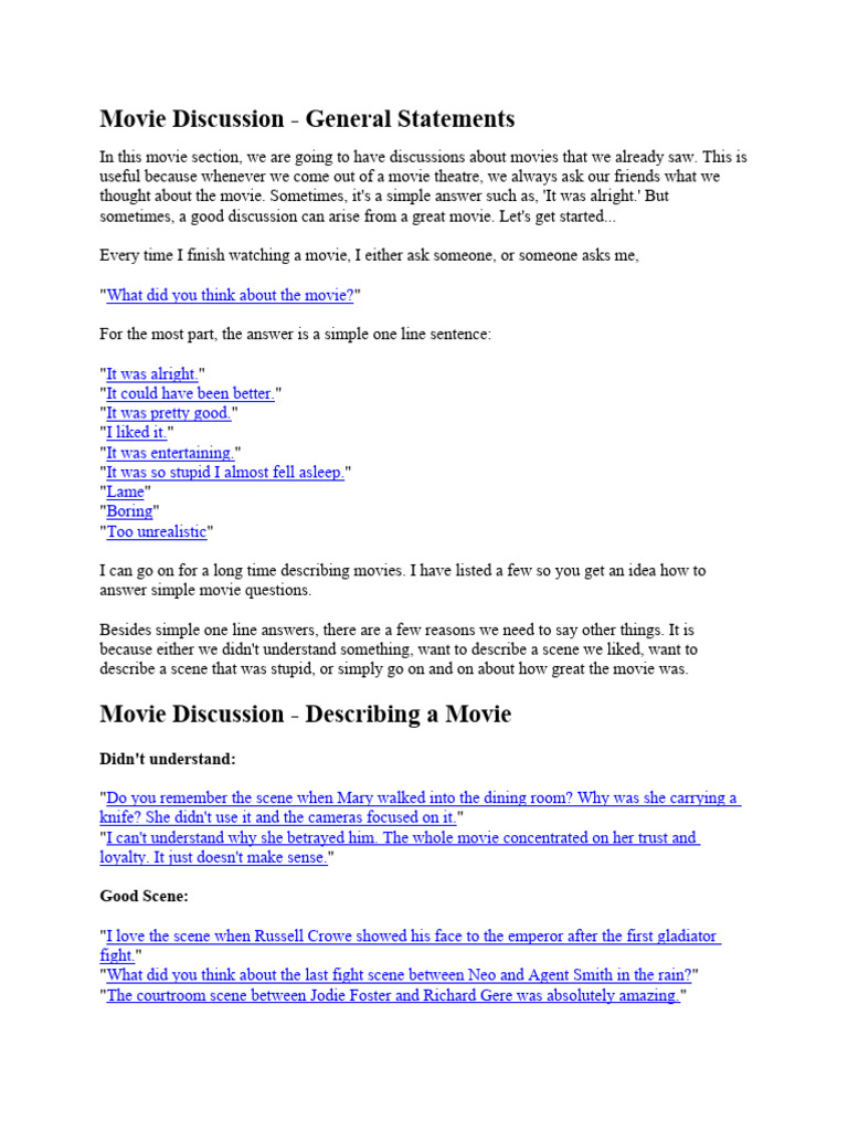 Movie Discussion - General Statements | PDF | Art