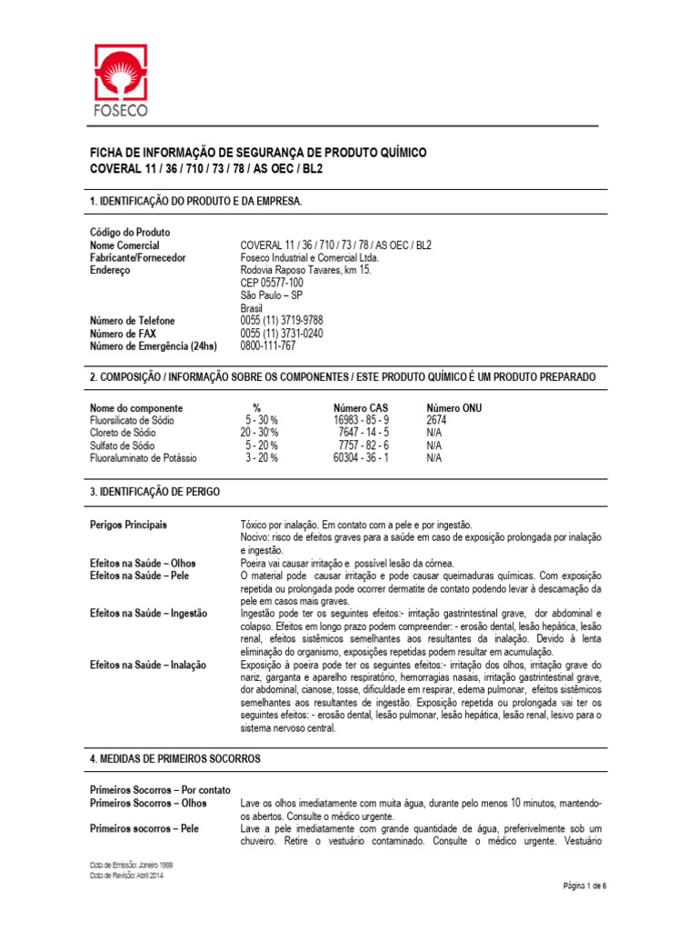 FISEGURIDAD FOSECO - COVERAL 11 Portugués | PDF | Primeiros socorros ...