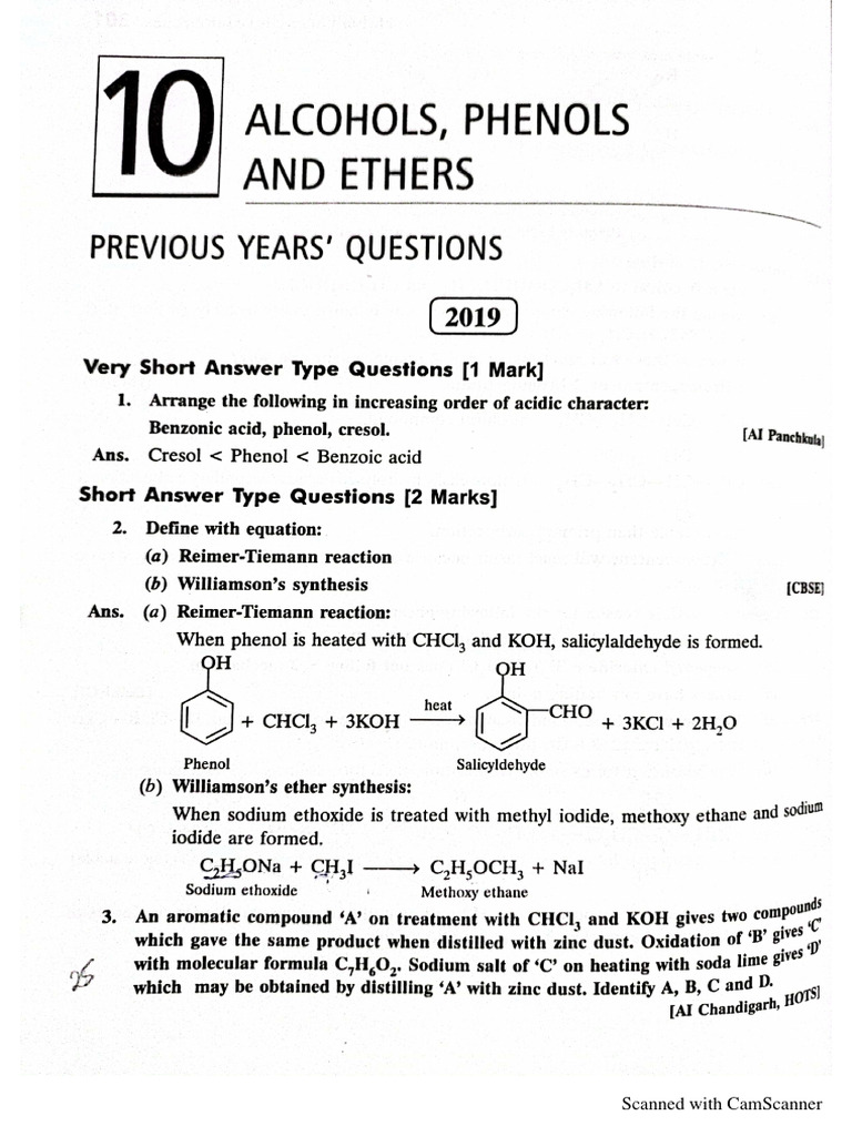 Alcohols, Phenols & Ethers - PYQ | PDF