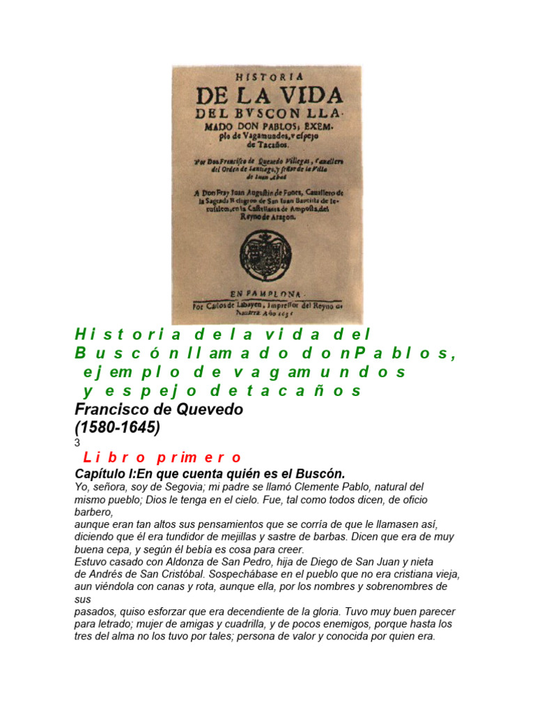 Historia del Buscón: Orígenes y Vida | PDF