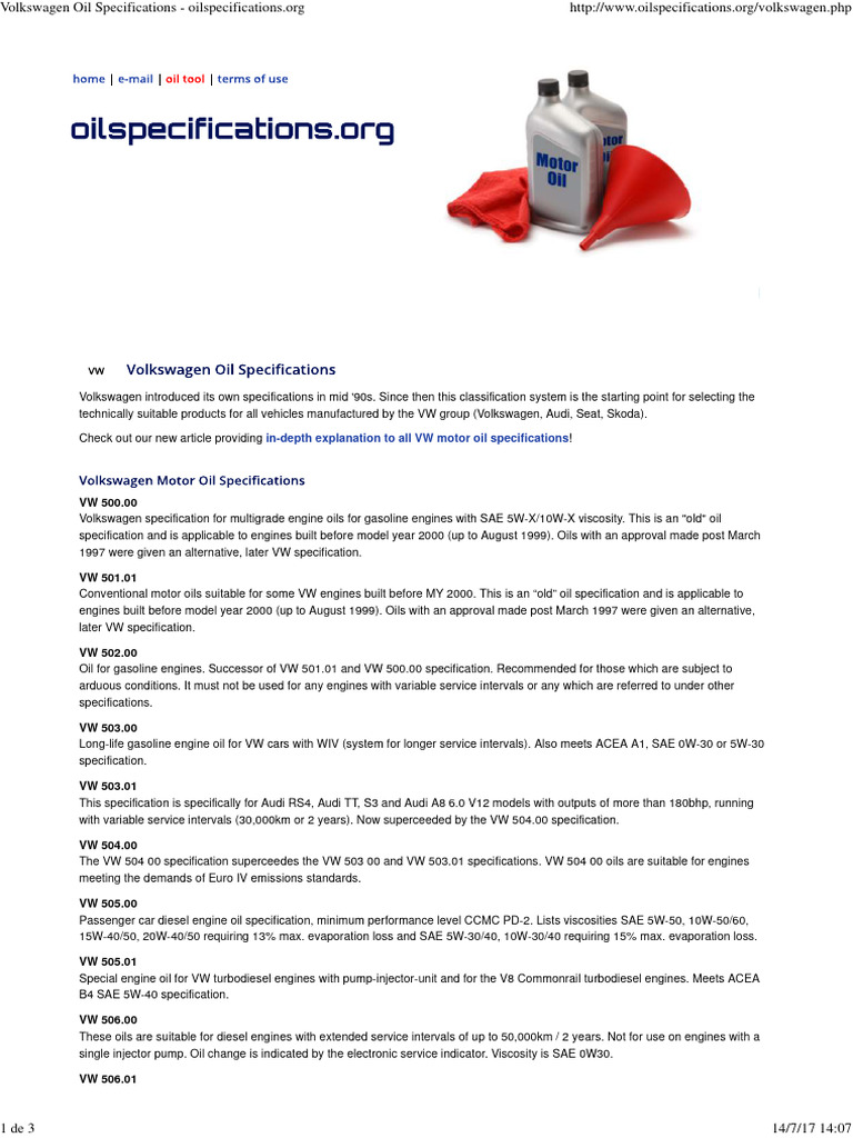 Volkswagen Oil Specifications | PDF | Motor Oil | Volkswagen