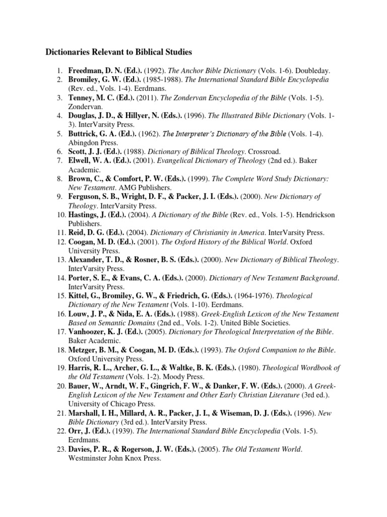 Essential Dictionaries for Biblical Studies | PDF | Zondervan | Bible