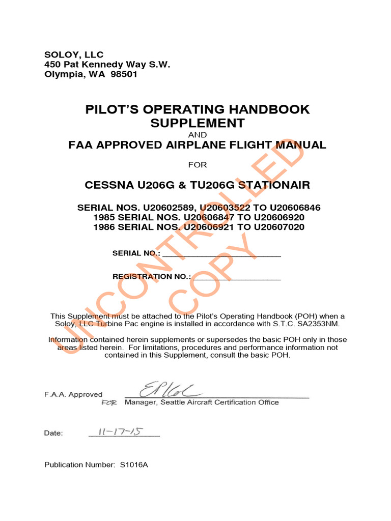 PILOT OPERATING HANDBOOK CESSNA U206G - Stationair (POH) Soloy, LLC ...