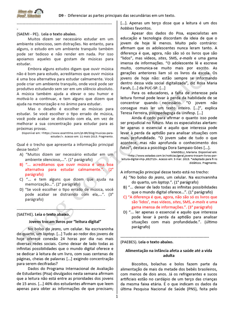 D9 (9º Ano - L.P - BLOG do Prof. Warles) (2) | PDF