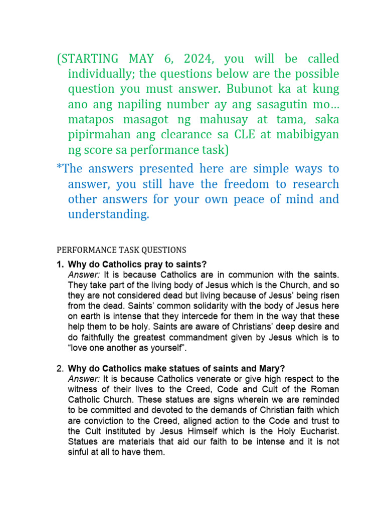4th Quarter Performance Task | PDF | Saint | Mary, Mother Of Jesus