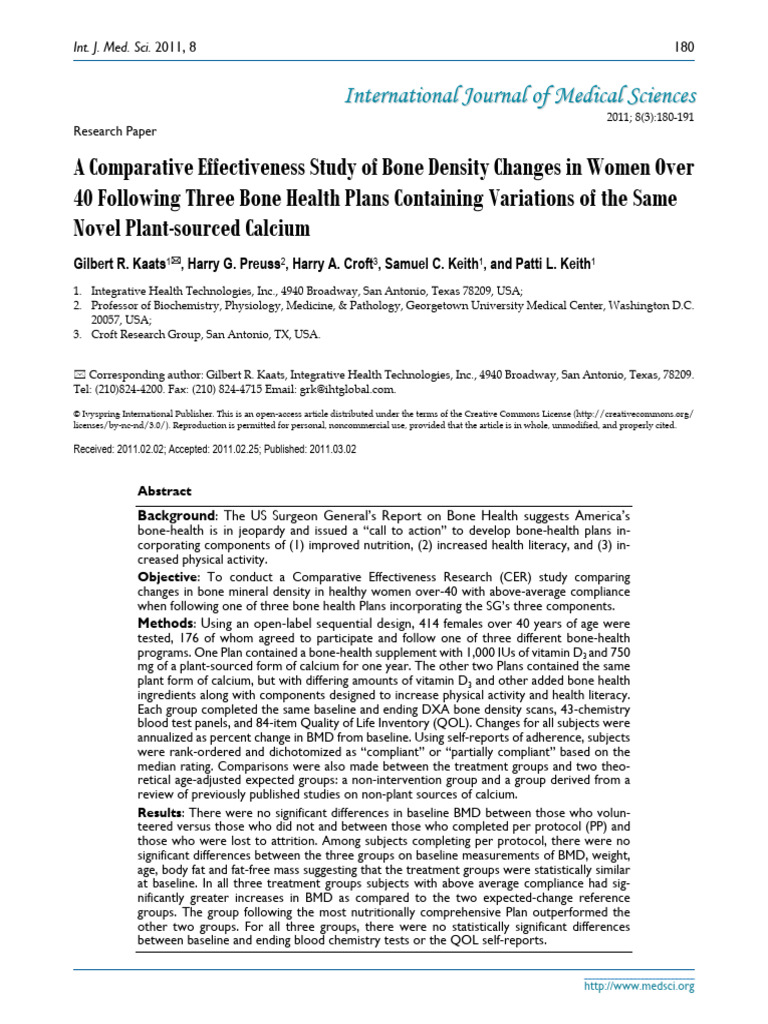 A Comparative Effectiveness Study of Bone Density Changes in Women Over ...