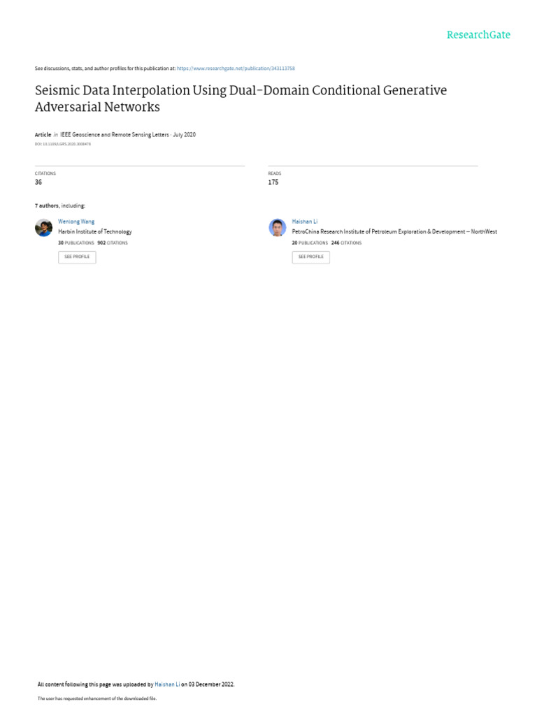 Seismic Data Interpolation Using Dual Domain Conditional Generative Adversarial Networks Pdf