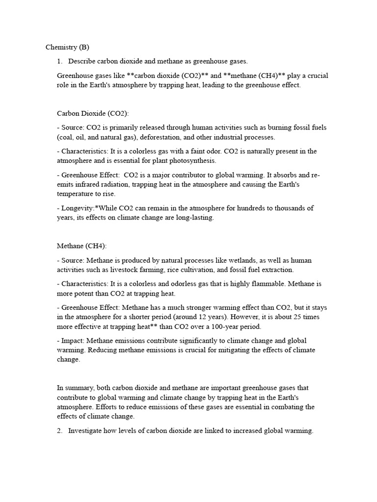 Chemistry (Carbon Dioxide, Methane | PDF | Climate Change | Greenhouse Gas