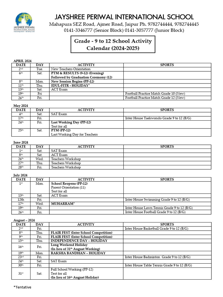 School Activity Calendar 2024-2025 | PDF | Evaluation Methods | Tests
