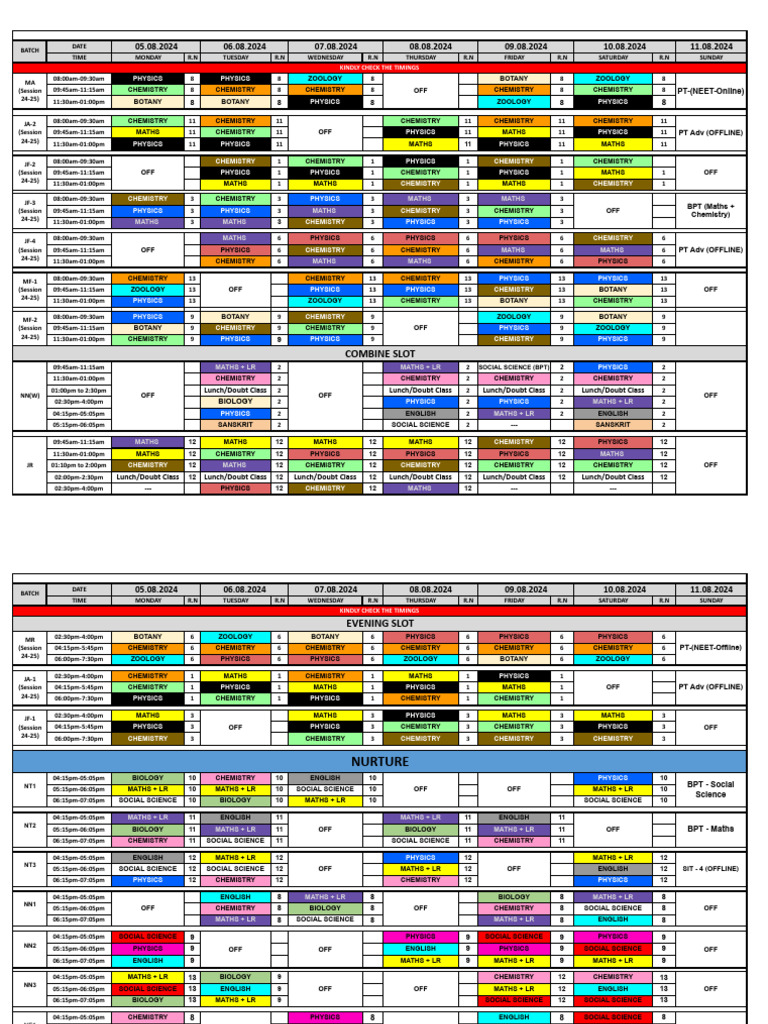 Time Table Format - 05082024 | PDF | Physical Sciences | Natural Sciences