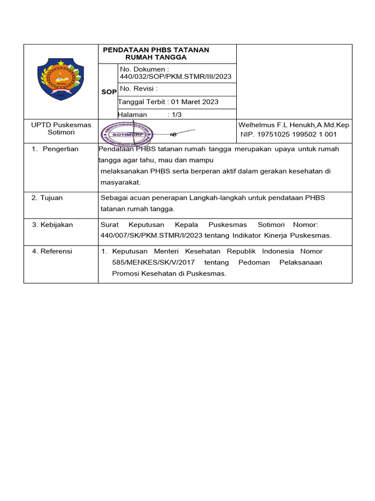 Sop Pendataan PHBS Tatanan Rumah Tangga | PDF | Sains & Matematika