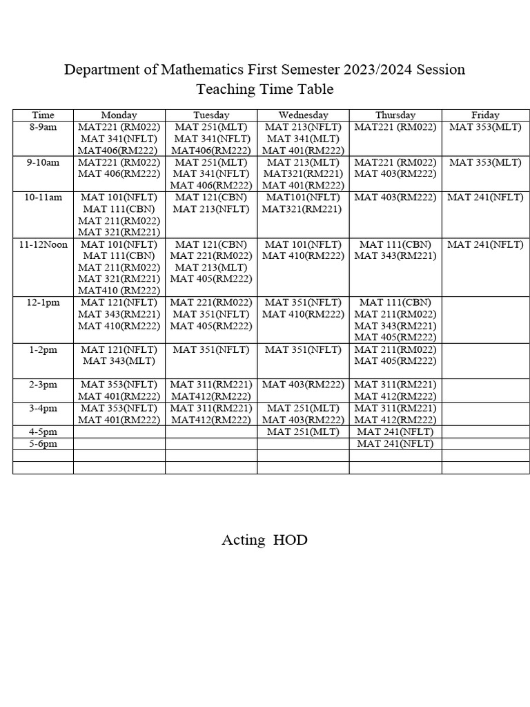 2024 Departmental First Semester Time Table-1 | PDF