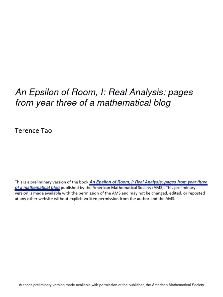 Terrence Tao - An Epsilon of Room, I - Real Analysis | PDF | Measure ...