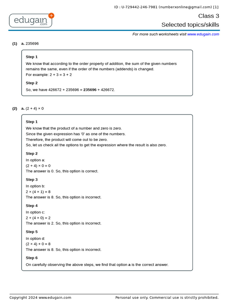 Admission Test For 4th Class CBSE Answers | PDF | Numbers | Multiplication