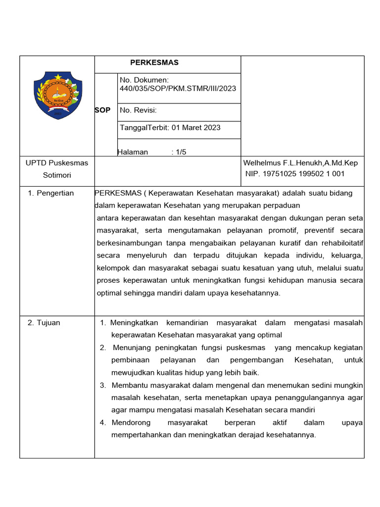 SOP Perkesmas | PDF | Pengembangan Diri