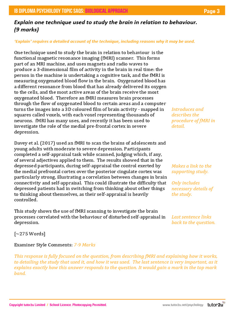 Psych IB Biological SAQ Sample | PDF | Functional Magnetic Resonance ...
