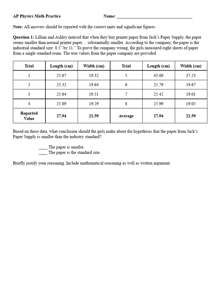 AP Phys Math Practice | PDF | Mass | Weight
