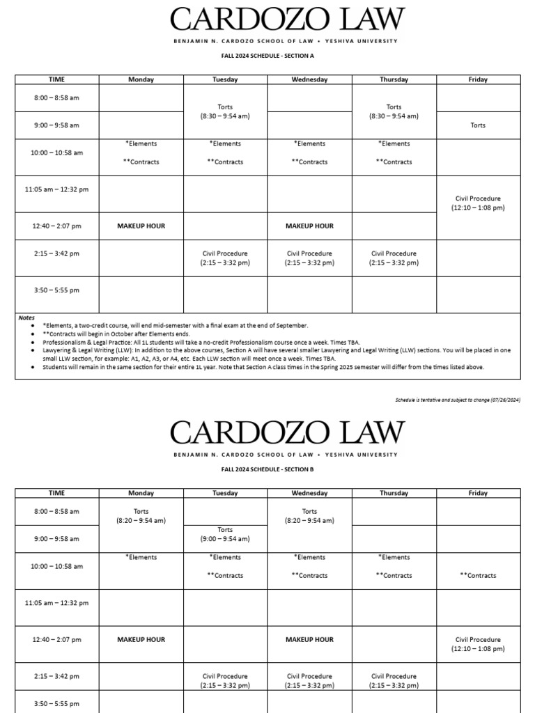 2024 1L Block Schedule 2024.7.26 | PDF | Academic Term | Chess