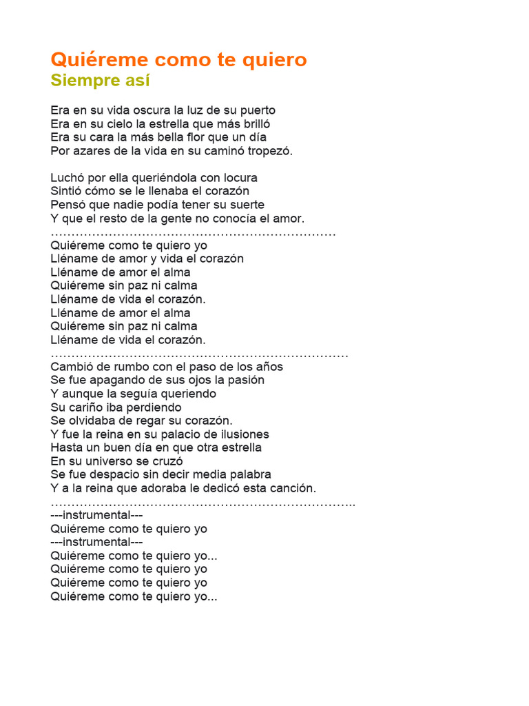 Quiereme Como Te Quiero | PDF