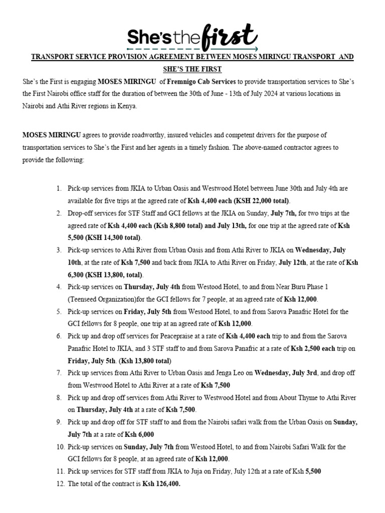 Tor Transport Service Provision Agreement | PDF | Road Transport | Vehicles