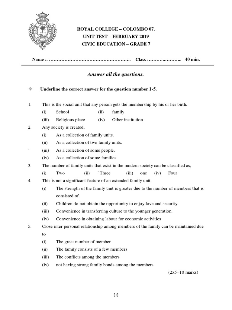 Grade 7 Civics 3rd Term Test Paper | PDF | Behavioural Sciences ...