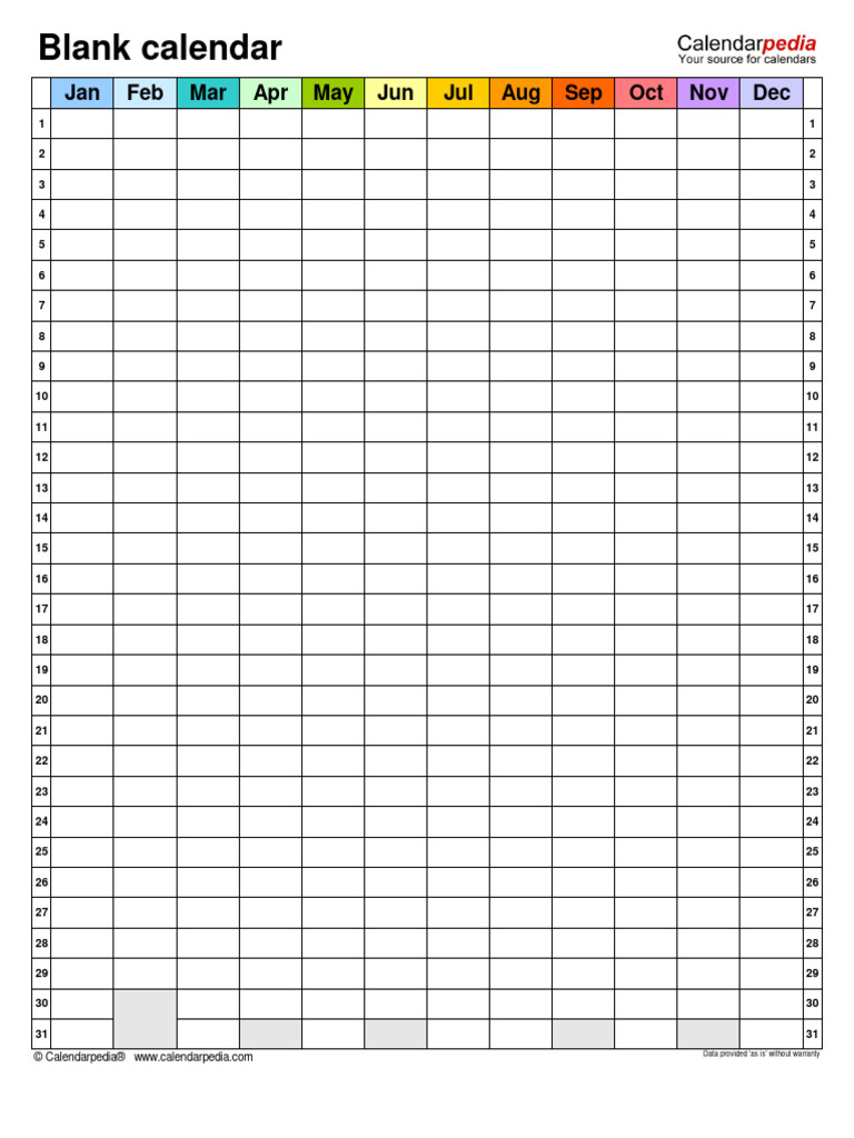 Blank Calendar Portrait 1 Page | PDF