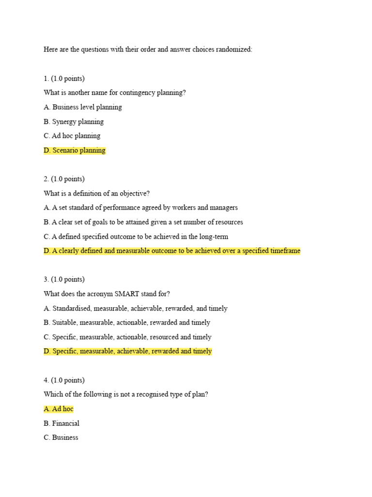 Here Are the Questions With Their Order and Answer Choices Randomized ...