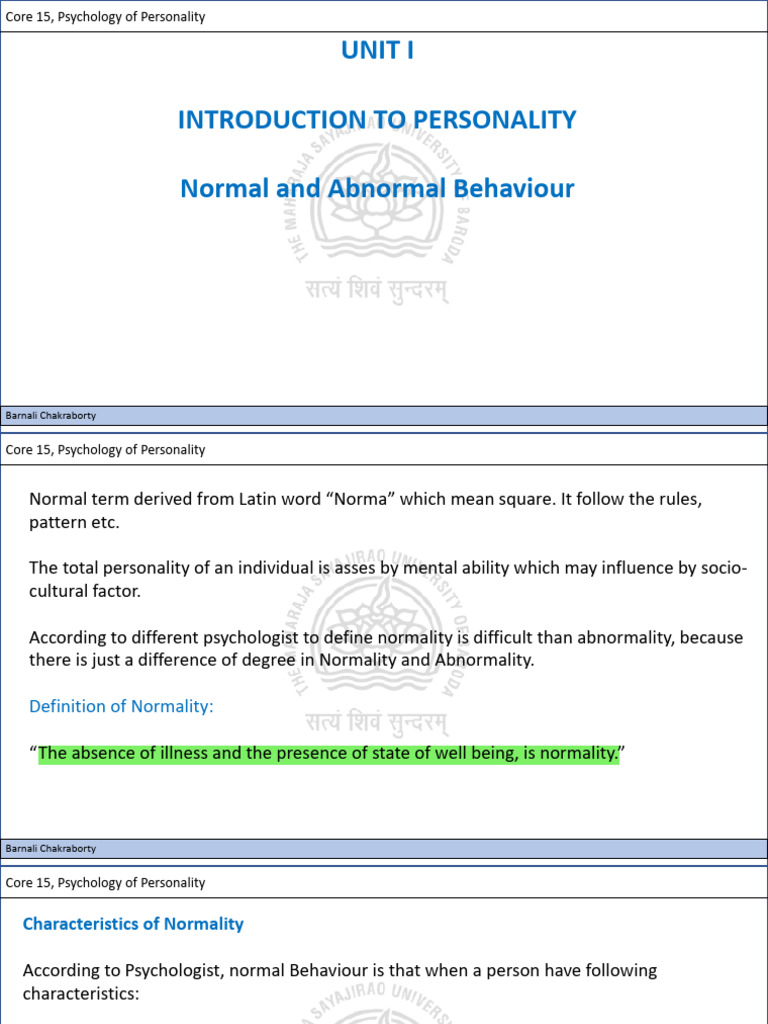 Unit 1 - Normal - Abnormal Behavior | PDF | Mental Disorder | Psychosis