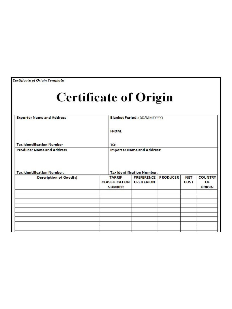 Certificate of Origin Template Word | PDF
