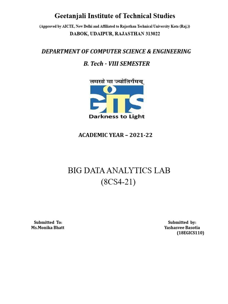 BDA LAB FILE Final 18EGICS110 | PDF | Map Reduce | Apache Hadoop