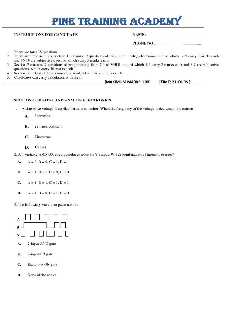 Pine Training Academy Exam Instructions | PDF | Electronic Circuits ...