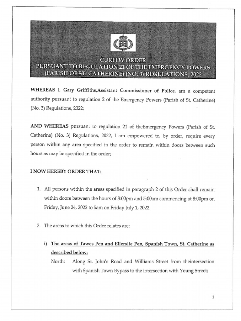 Curfew Order ST Catherine - 24-06-2022 | PDF