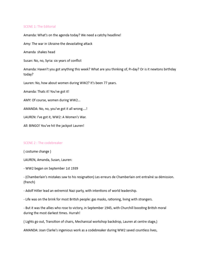 Umaira's groups' script WW2 WOMEN | PDF