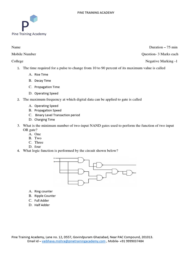 PINE Test Sample Paper-2 | PDF | Logic Gate | Electronics
