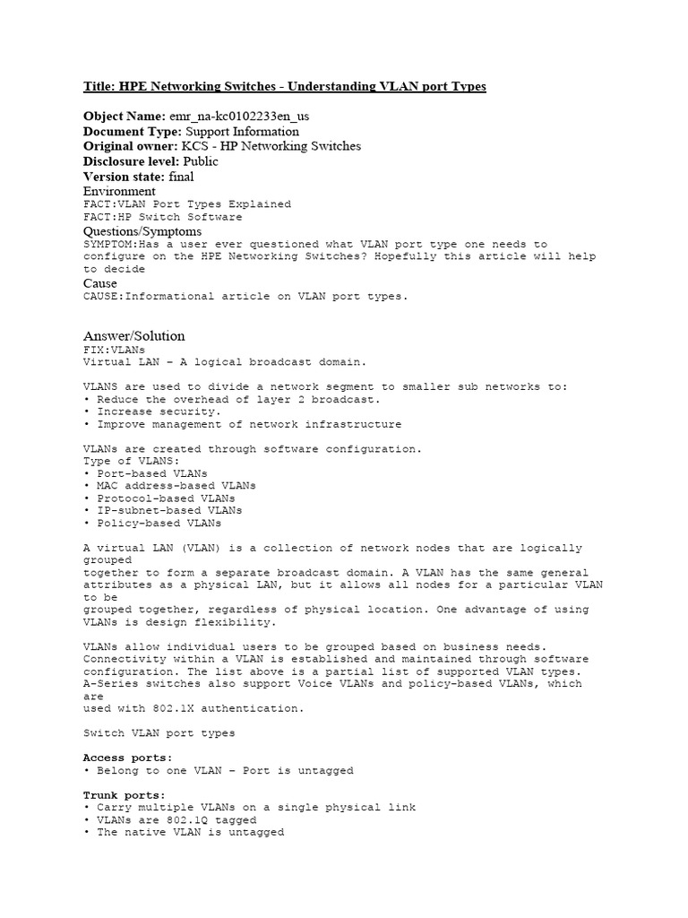 HP Comware VLAN Information | PDF | Computer Architecture | Computer Standards