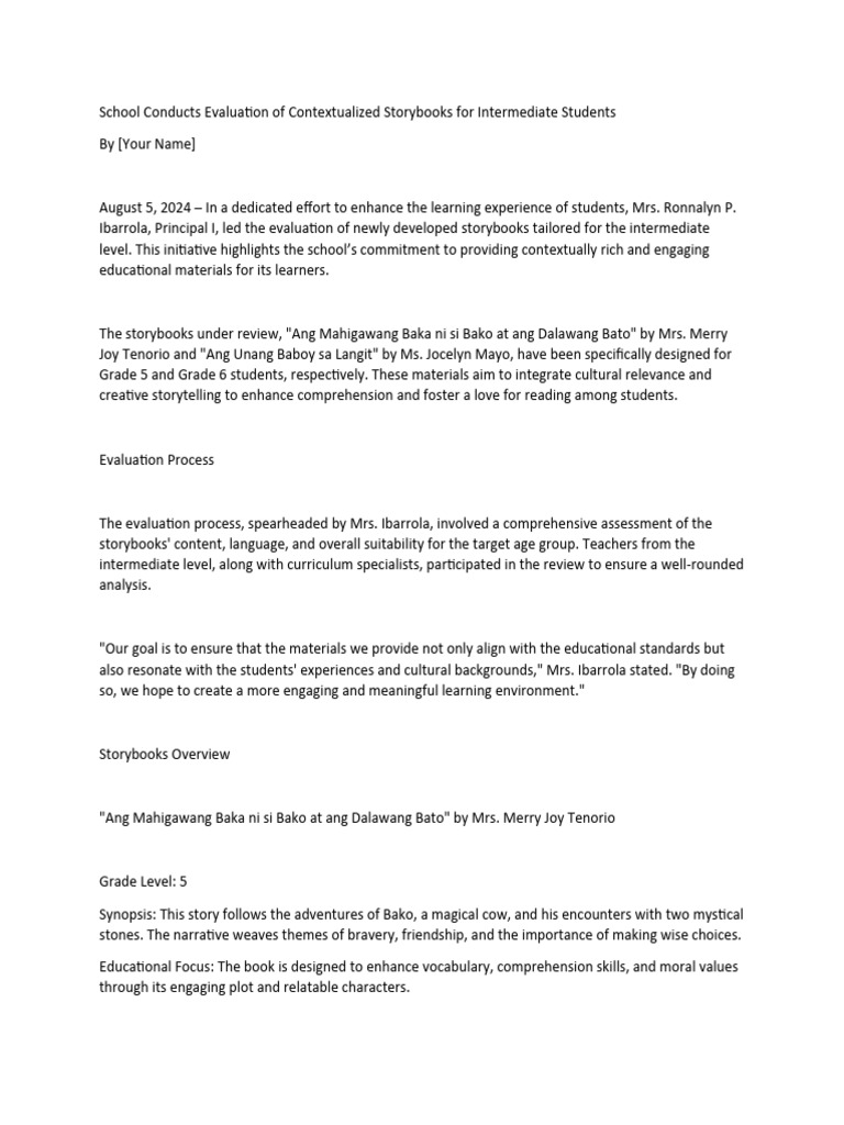 Evaluation of Contextualized Storybooks | PDF | Evaluation | Curriculum