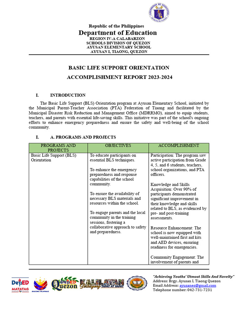 BLS Orientation Report at Ayusan School | PDF | Simulation
