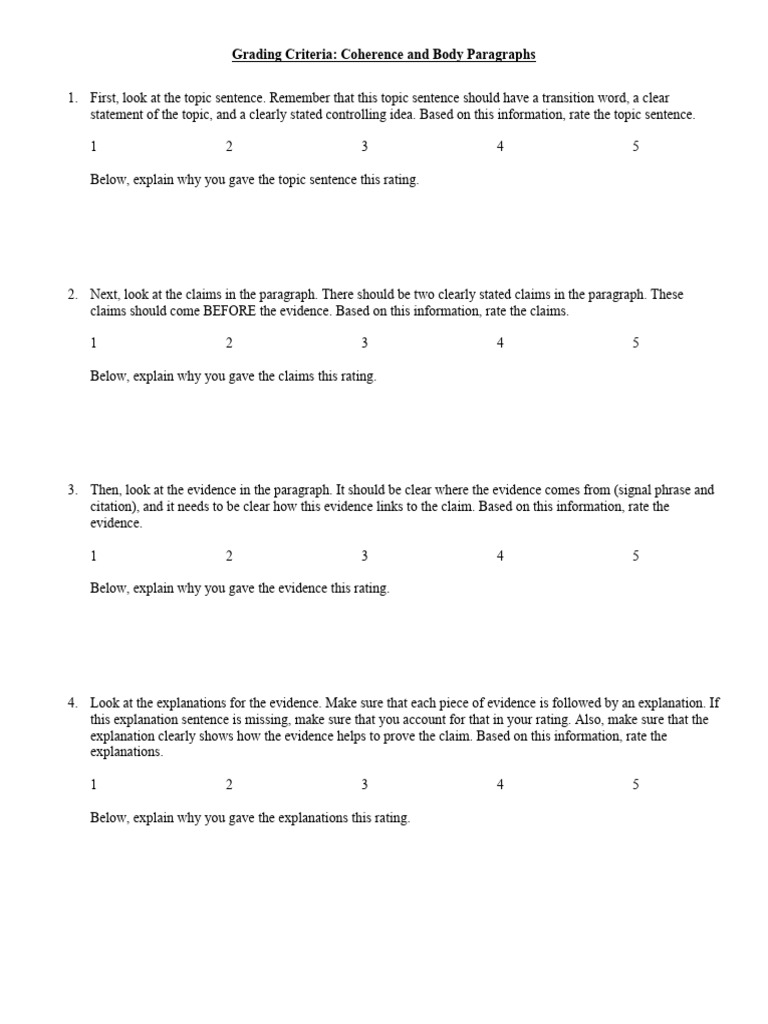 Grading Coherence in Body Paragraphs | PDF | Paragraph | Evidence