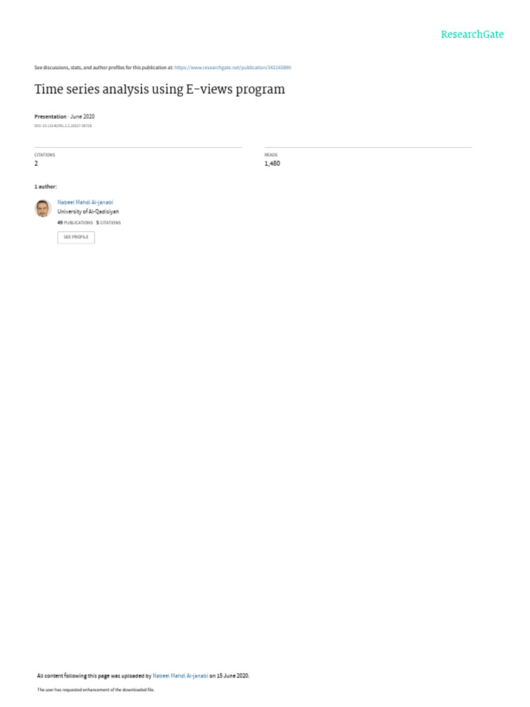 Time Series Analysis Using E Views Program June 2020 Pdf P Value 0223