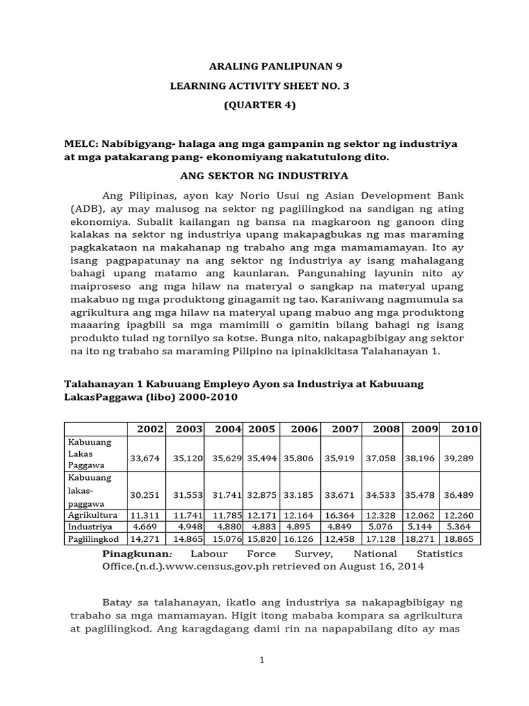 Ap9 Q4 Las3 - Sektor NG Industriya | PDF
