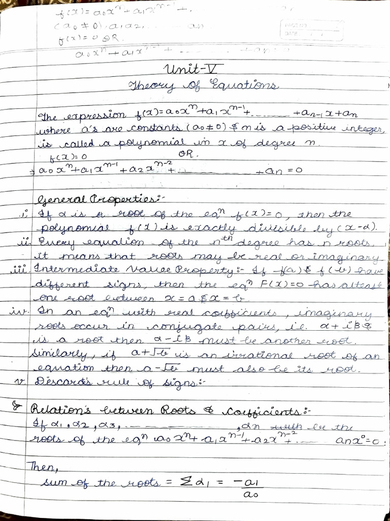 Theory of Equation Unit-5 Notes | PDF