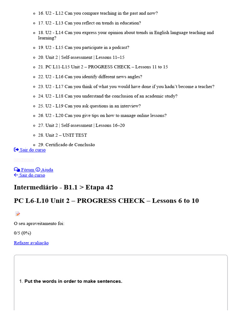PC L6-L10 Unit 2 - PROGRESS CHECK - Lessons 6 To 10 - Curso Online Nova Escola | PDF
