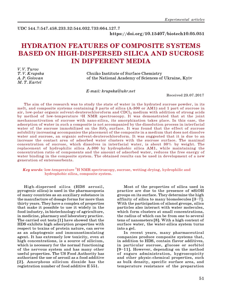 Hydration Features of Composite Systems Based On High Dispersed Silica ...